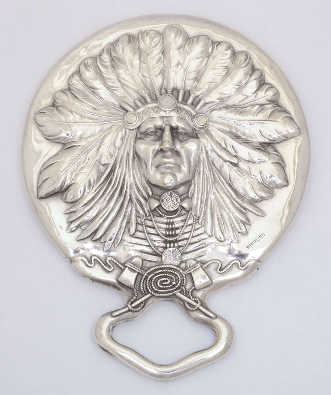 Exceptional Unger Brothers Native American Sterling Mirror at 1stDibs