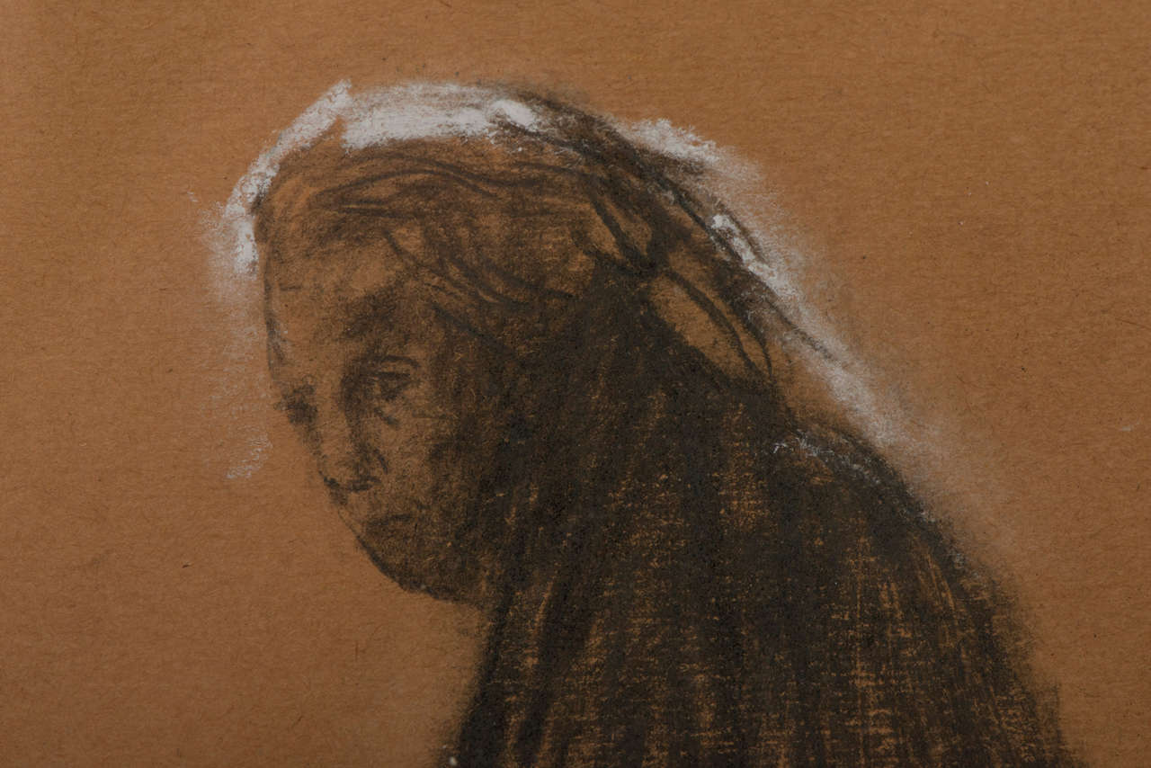 Harold Riley pencil and chalk drawing "Old Lady", England circa 1970 ...