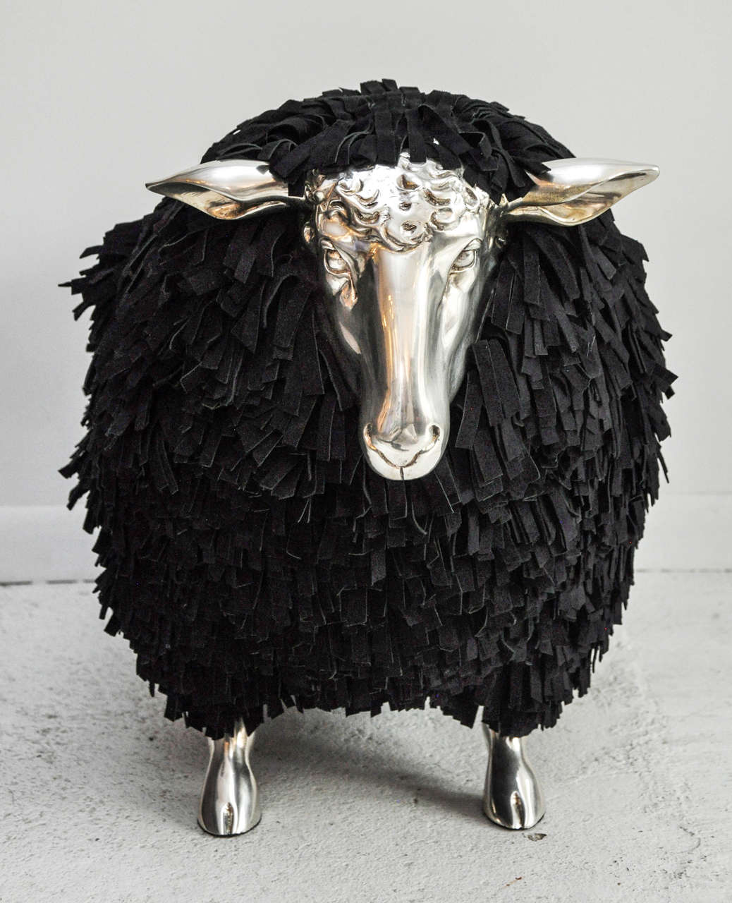 Silver and Black Sheep Stool at 1stDibs | black sheep footstool