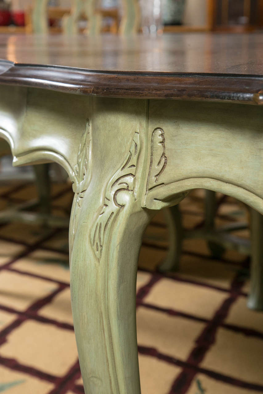 French Sage Painted Louis XV Style Farm Dining Table at 1stDibs