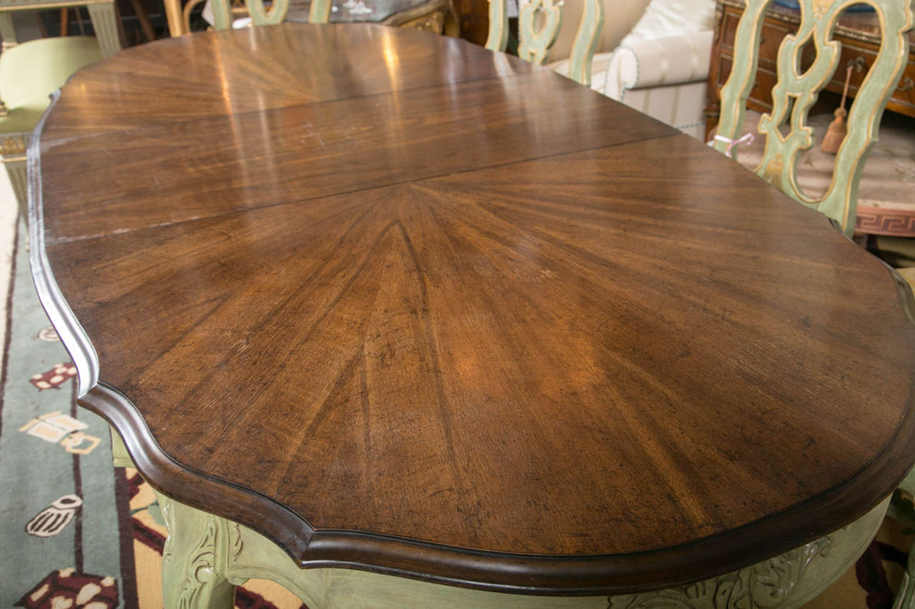 French Sage Painted Louis XV Style Farm Dining Table at 1stDibs
