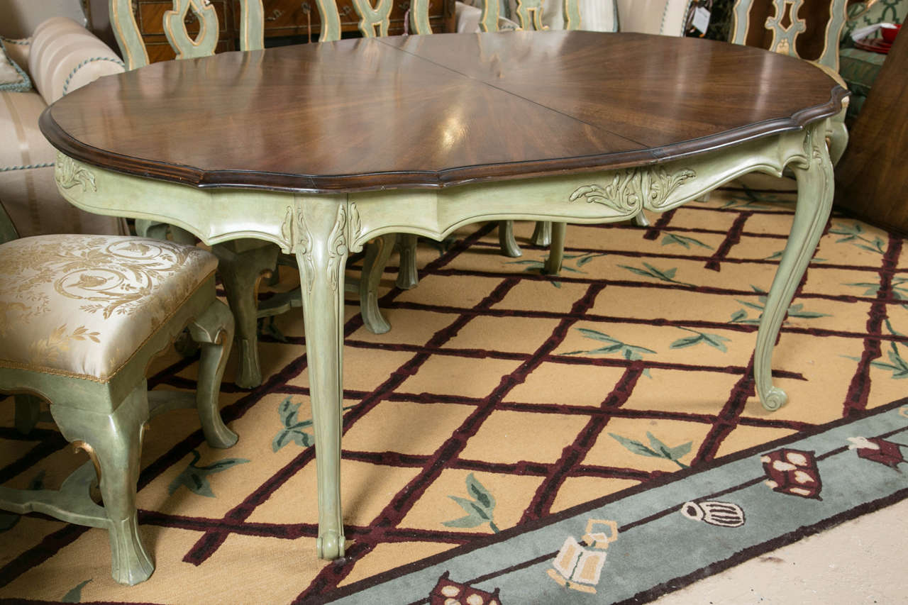 French Sage Painted Louis XV Style Farm Dining Table at 1stDibs