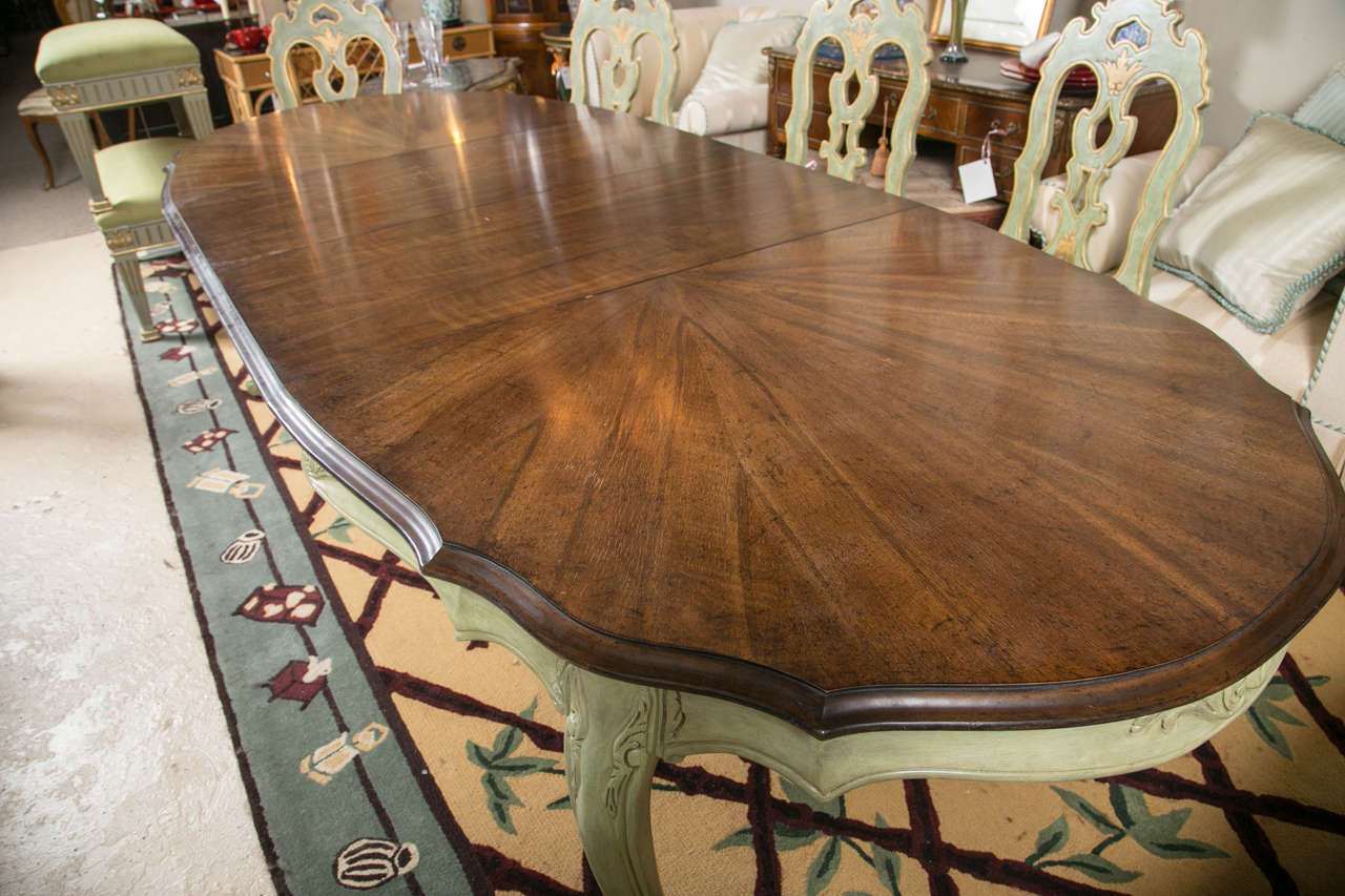 French Sage Painted Louis XV Style Farm Dining Table at 1stDibs