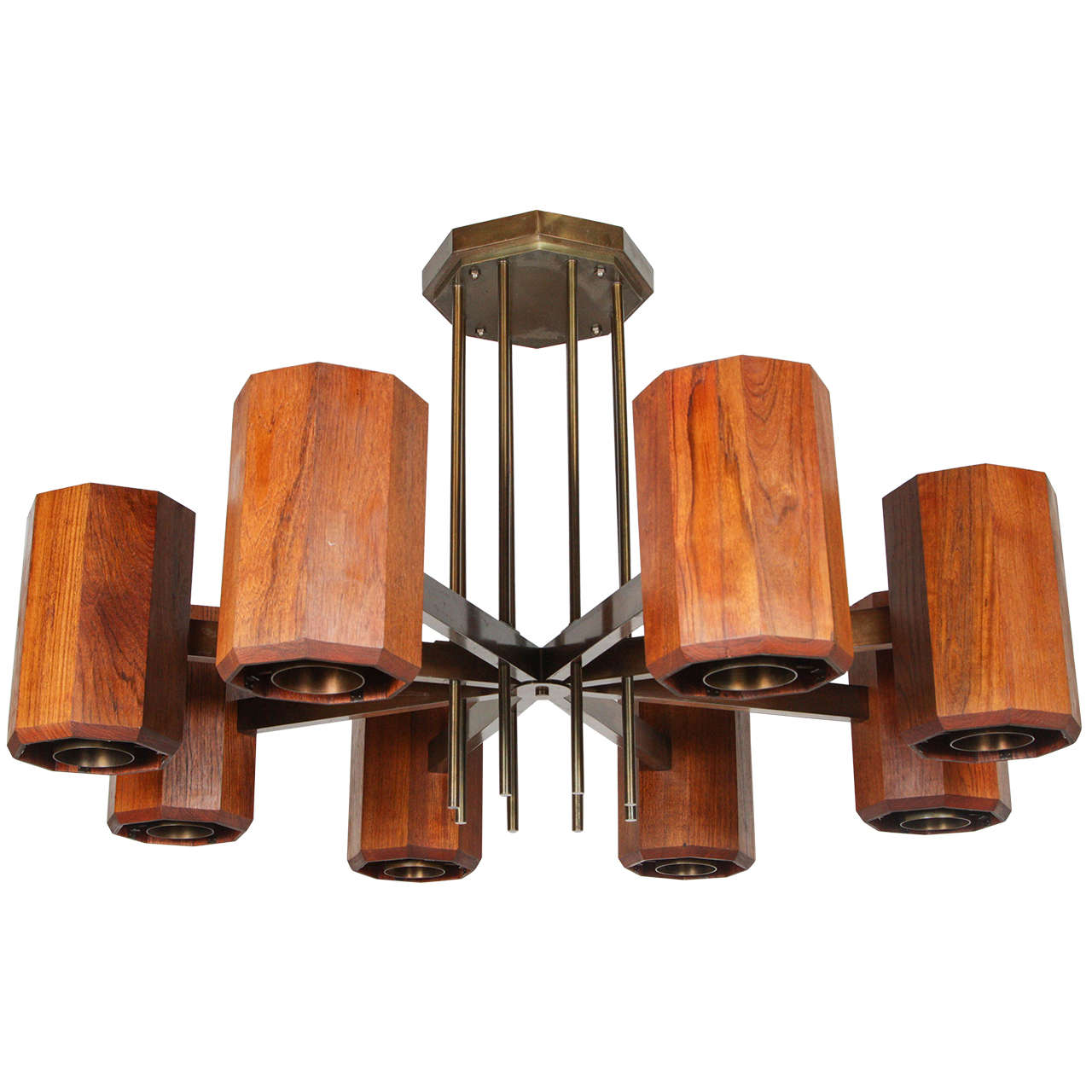 Massive Walnut and Brass Mid-Century Fixture at 1stDibs
