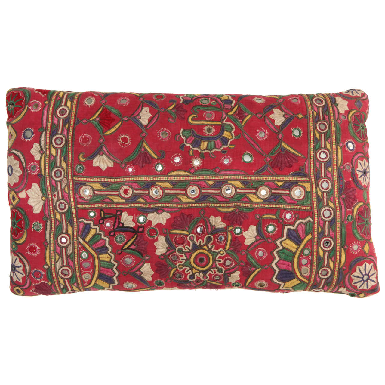 Vintage Indian Shisha Mirrorwork Pillow at 1stDibs