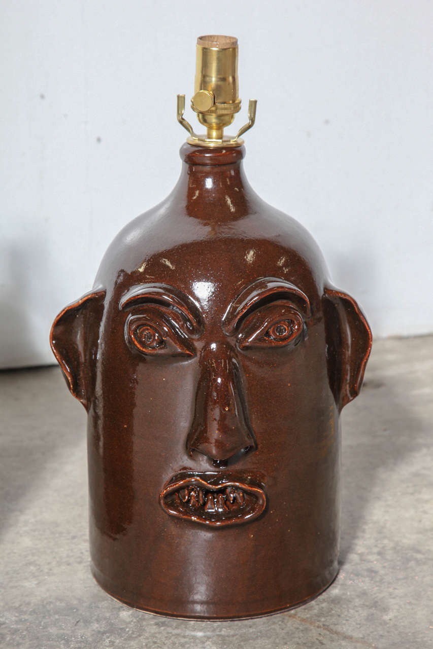 Pair of Handmade Pottery Face Jug Lamps at 1stDibs | pottery jug lamps