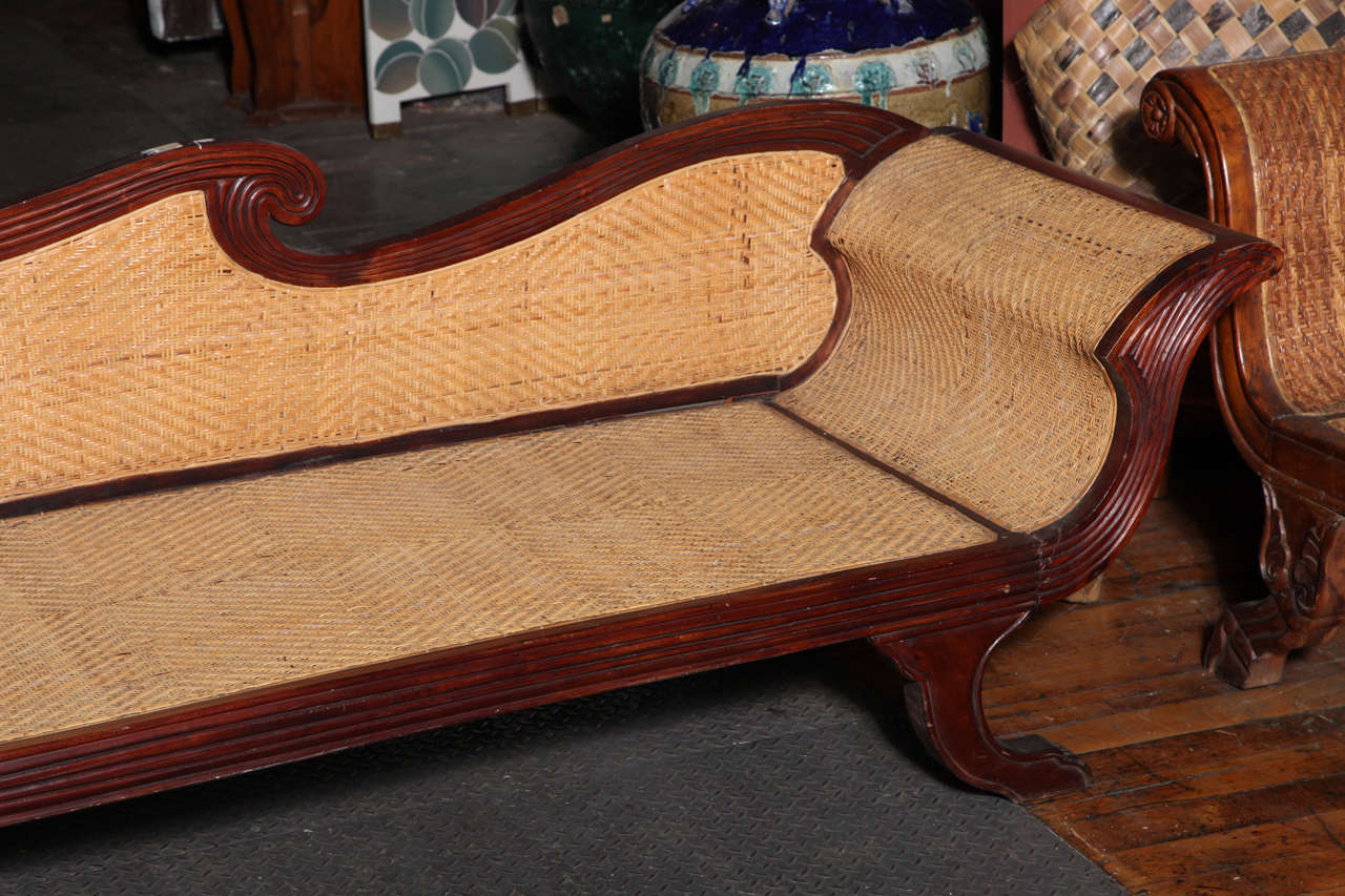 1930s Dutch Colonial Teak Sofa with Wavy Back, Paw Feet and Rattan ...