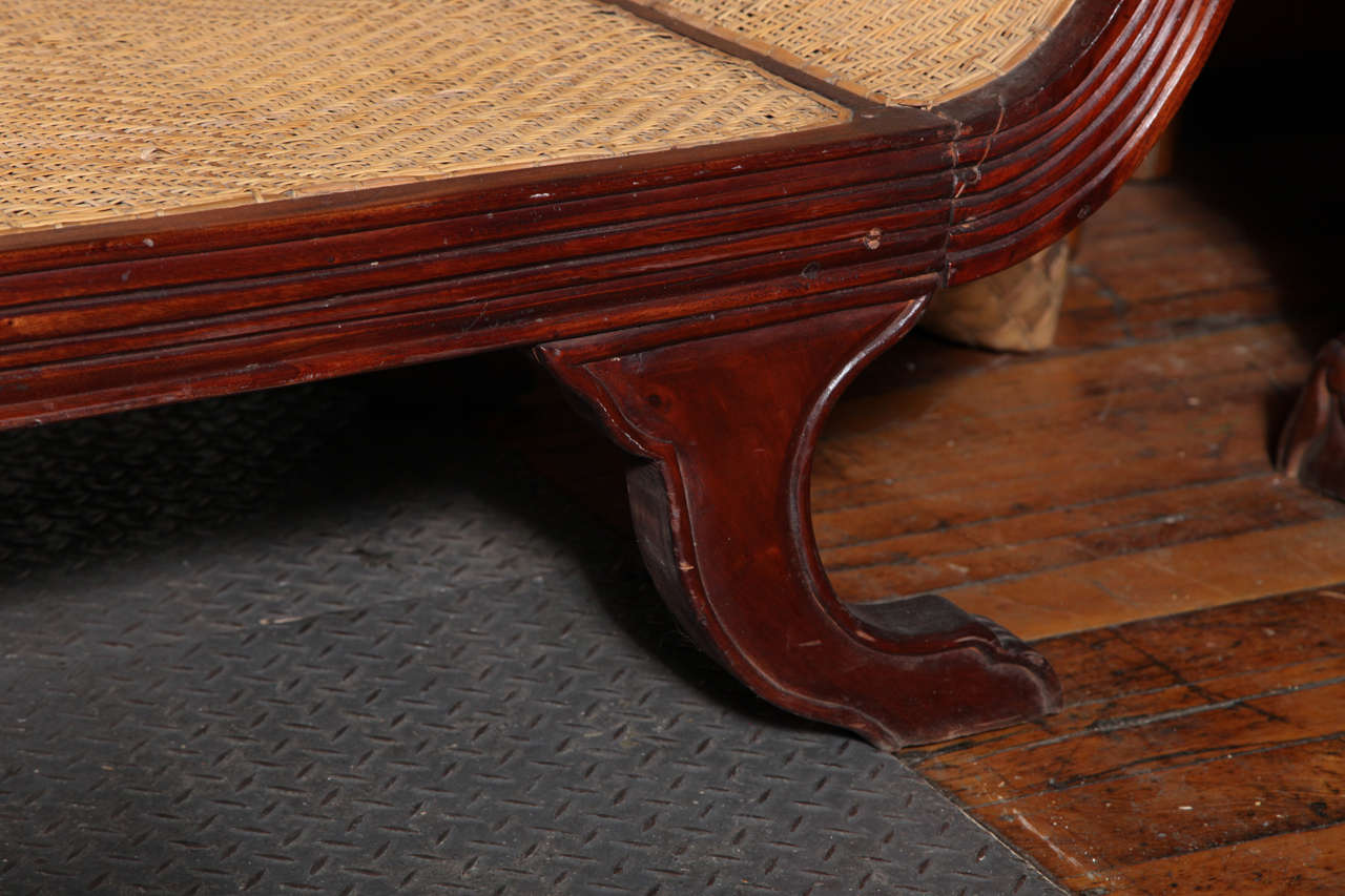 1930s Dutch Colonial Teak Sofa with Wavy Back, Paw Feet and Rattan ...