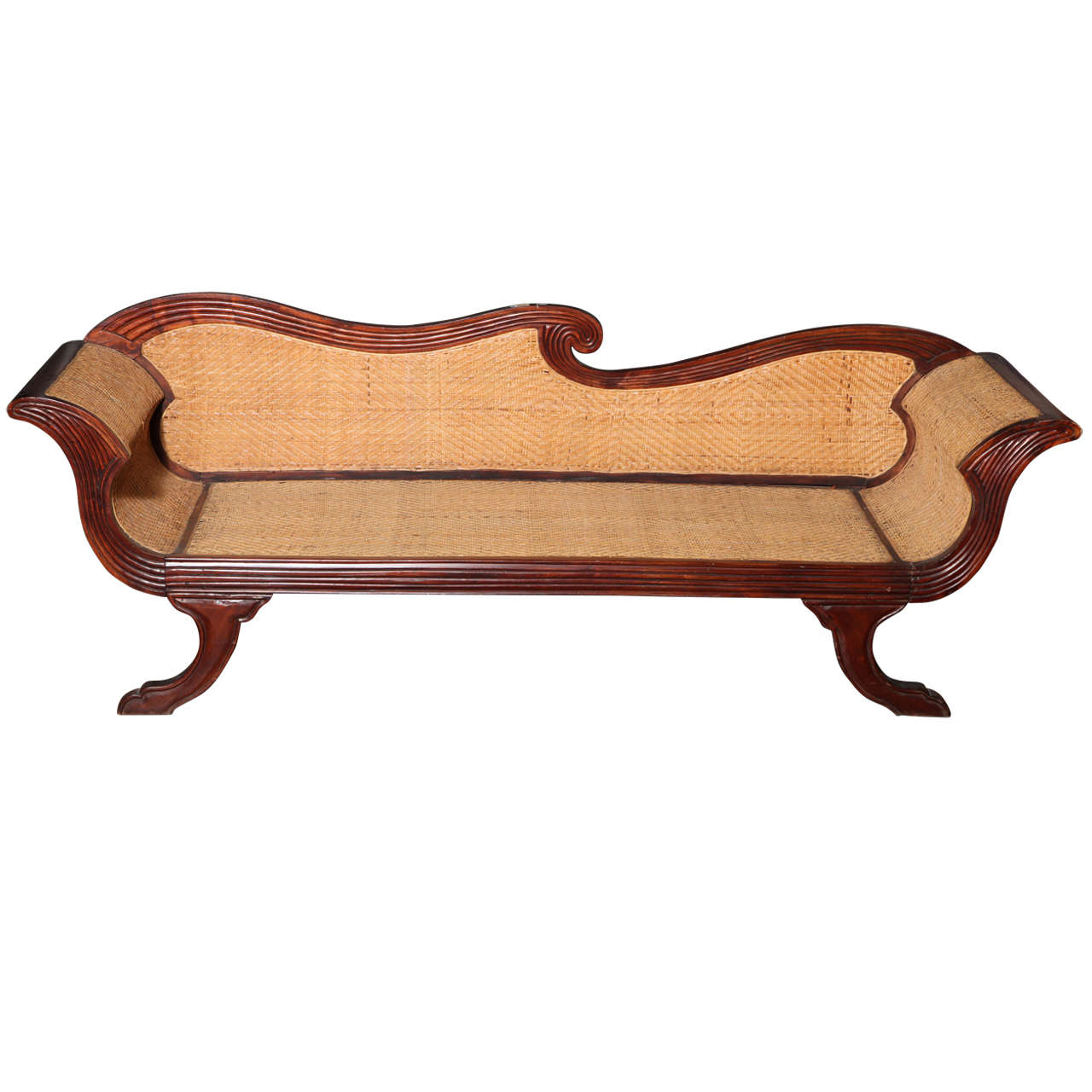 1930s Dutch Colonial Teak Sofa with Wavy Back, Paw Feet and Rattan ...