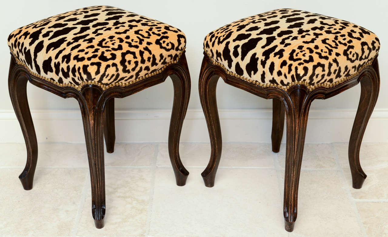 Pair of French Walnut Stools with Square Leopard Seats at 1stDibs ...