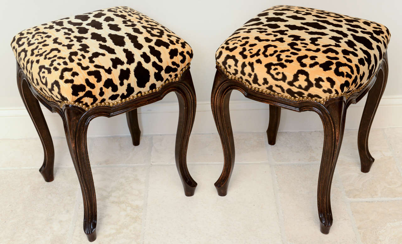 Pair of French Walnut Stools with Square Leopard Seats at 1stDibs ...
