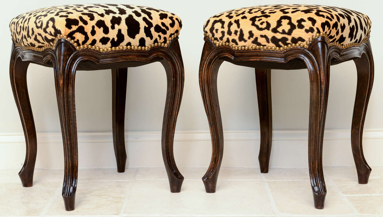 Pair of French Walnut Stools with Square Leopard Seats at 1stDibs ...