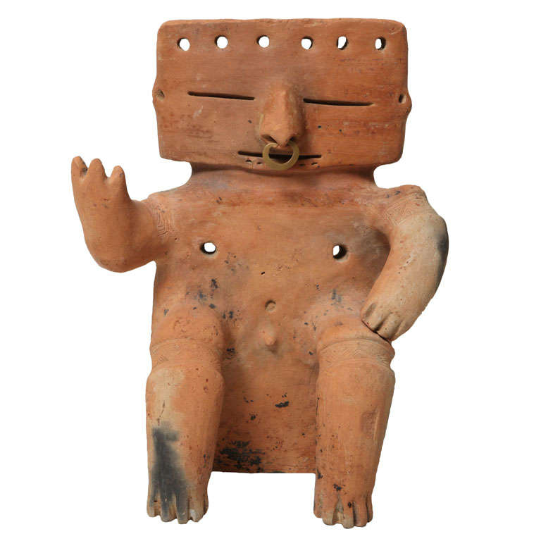 Pre Columbian Quimbaya Pottery Seated Retablo Figure at 1stDibs