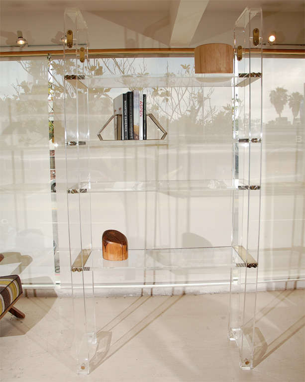 Fantastic Large Brass And Lucite Bookshelf at 1stDibs