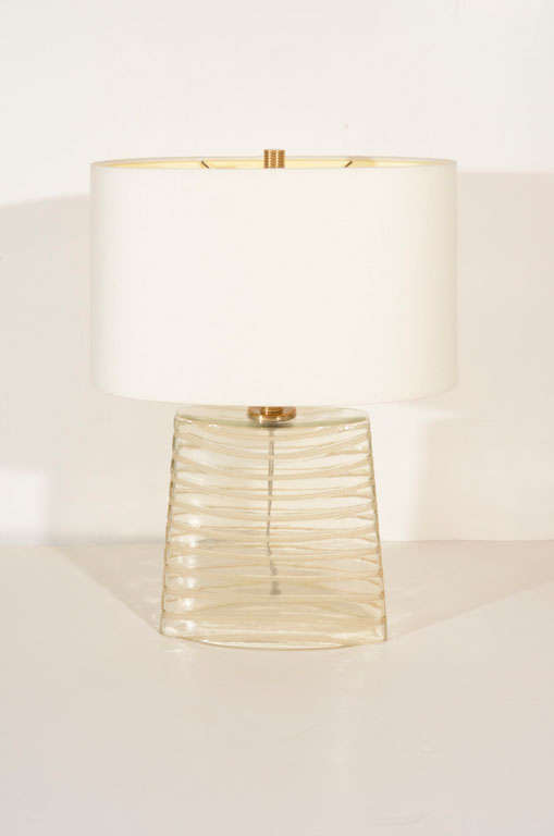 Modernist Smoked Glass Table Lamp with Geometric Trapezoid Form at 1stDibs