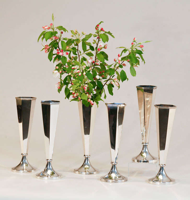 Set of 6 Silverplate Hexagonal Trumpet Vases at 1stDibs