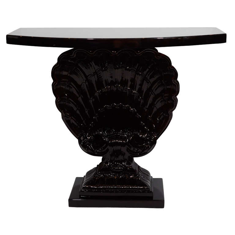 Mid-Century Modern Hollywood Regency Ebonized Shell Console by Grosfeld ...