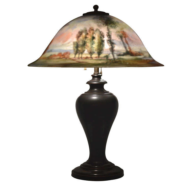 Reverse Painted Table Lamp at 1stDibs | reverse hand painted table lamps