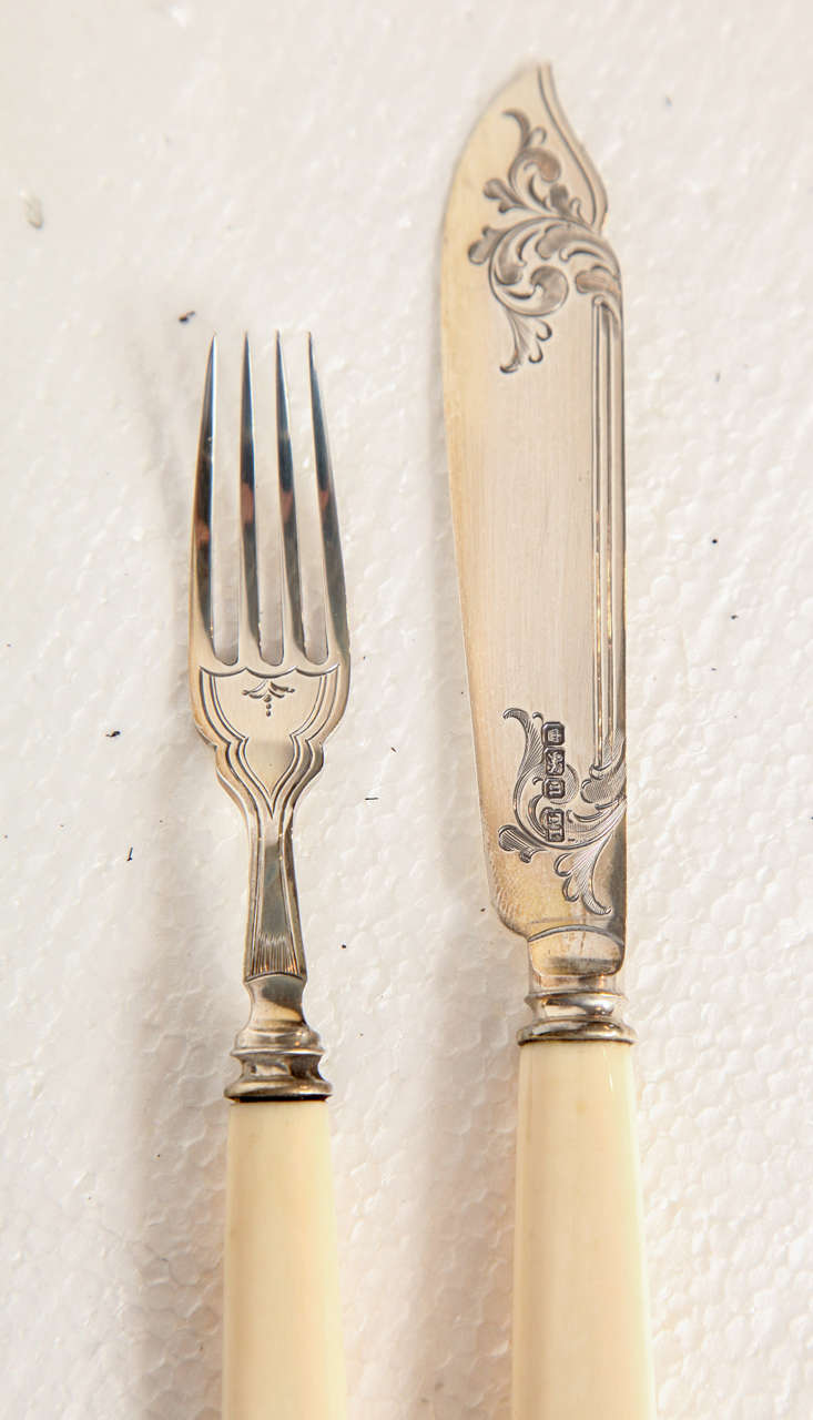 Set of Twelve Silver and Bone Fish Knives and Forks at 1stDibs