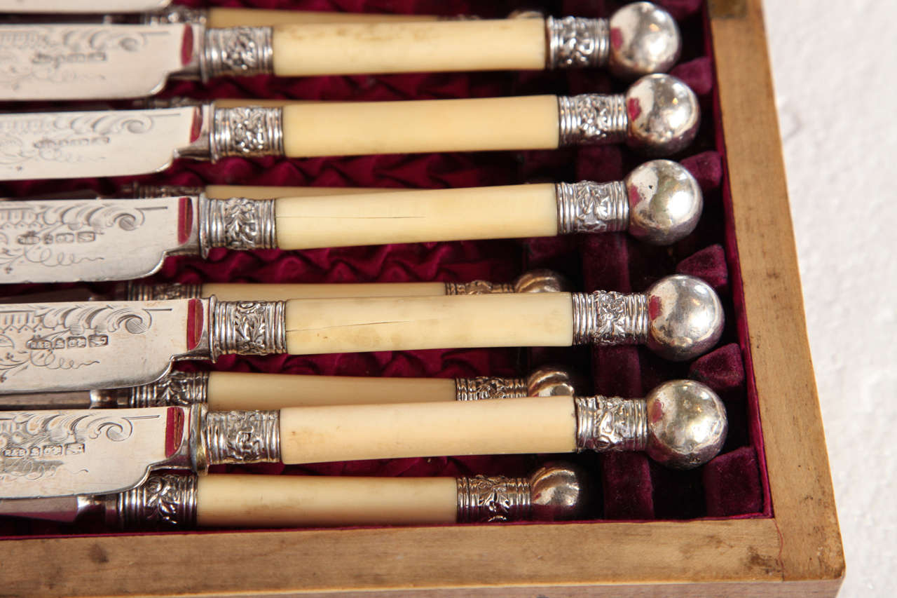 Late 19th Century Set of Twelve Fruit Knives and Forks, Silver Plate at 1stDibs