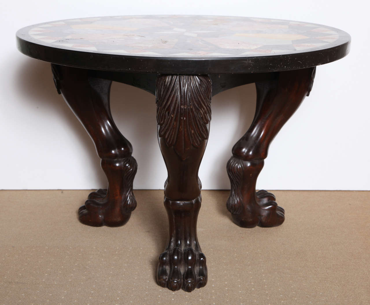 Unusual Coffee Table With Carved Legs and Specimen Marble Top at 1stDibs