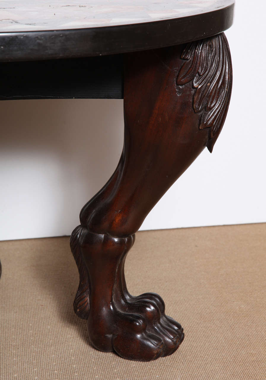 Unusual Coffee Table With Carved Legs and Specimen Marble Top at 1stDibs