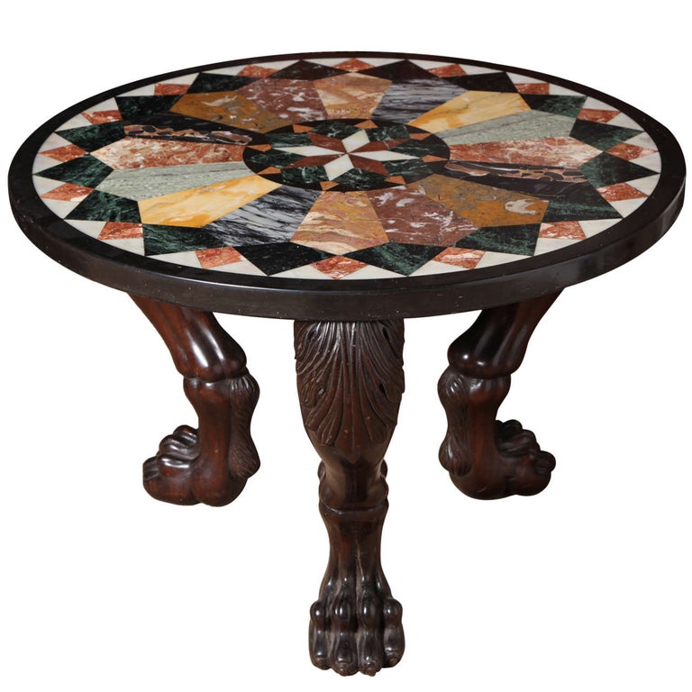 Unusual Coffee Table With Carved Legs and Specimen Marble Top at 1stDibs