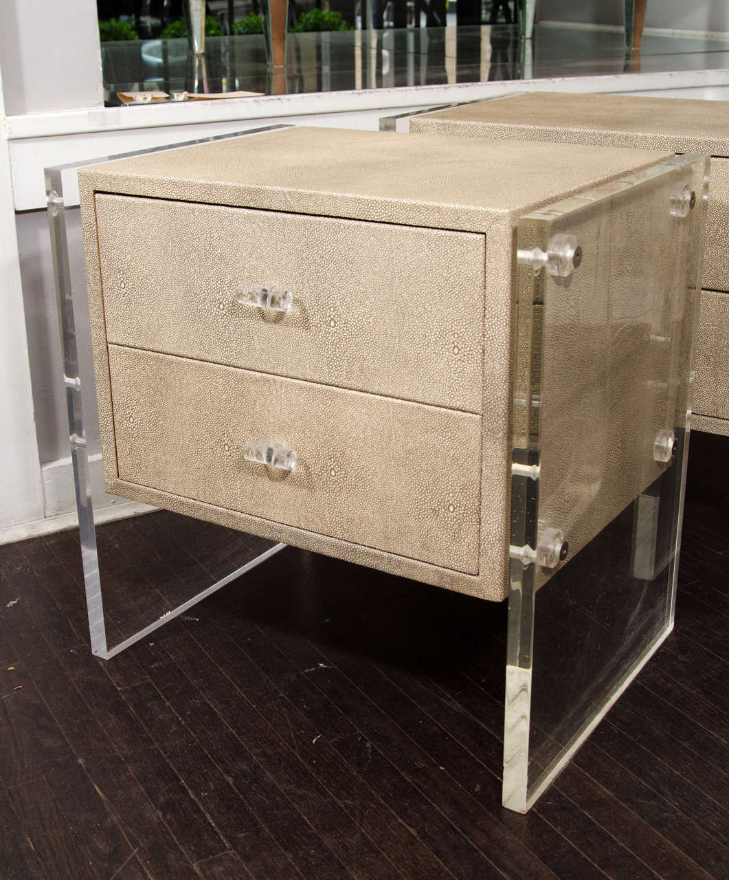 Pair of Custom Faux Shagreen Lucite Side Panel end Tables at 1stDibs ...