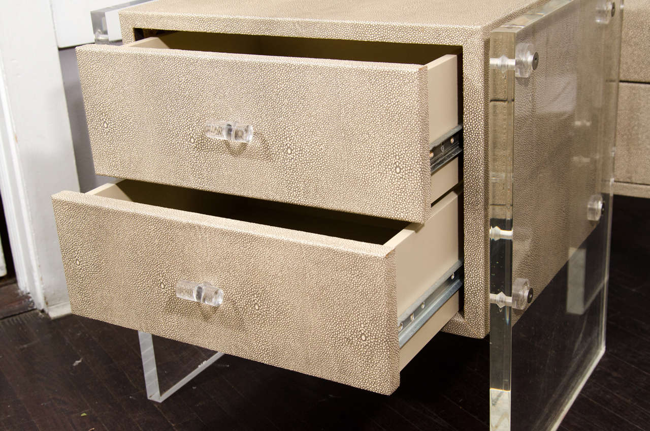 Pair of Custom Faux Shagreen Lucite Side Panel end Tables at 1stDibs ...