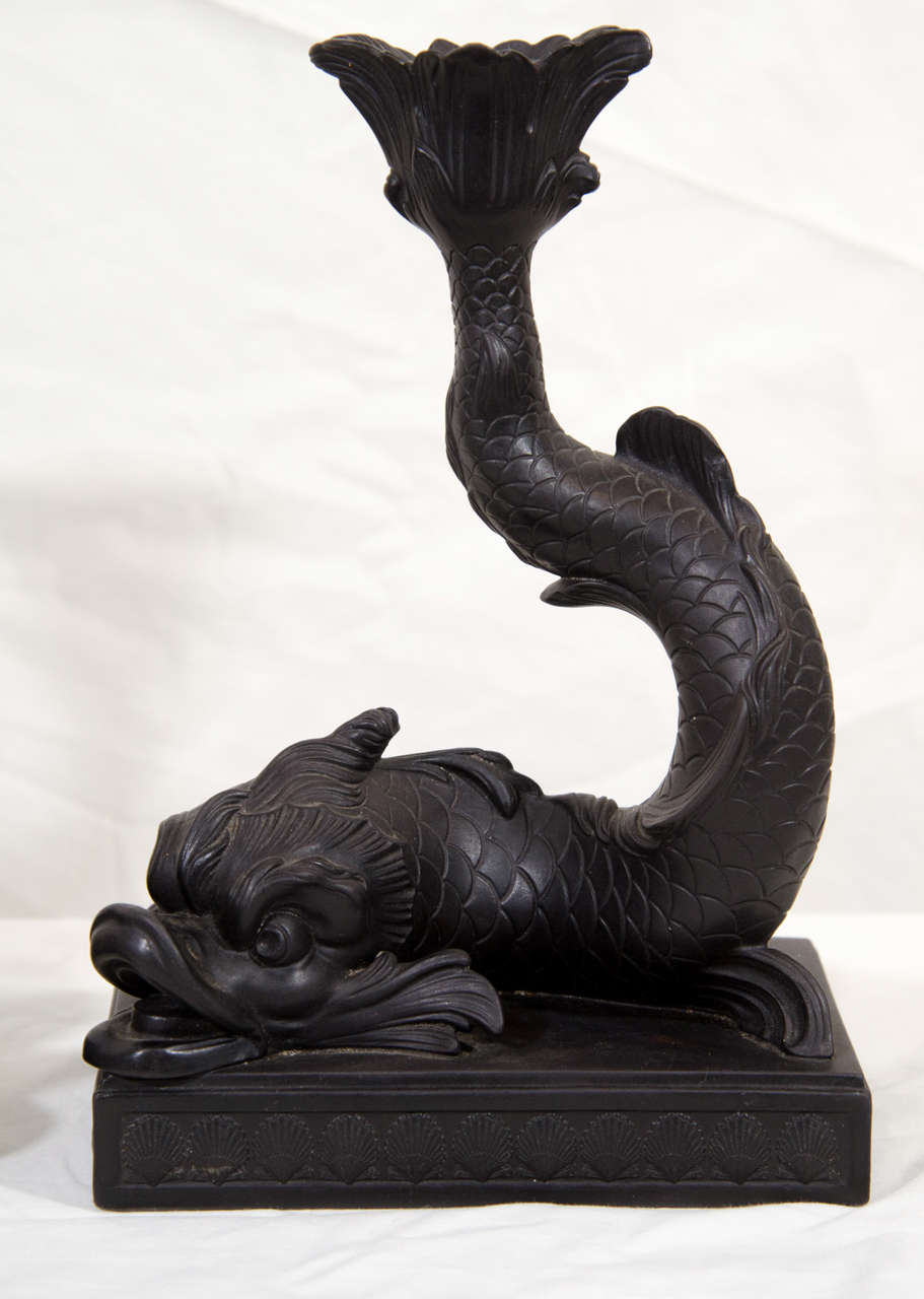 A Pair of Wedgwood Black Basalt Dolphin Candlesticks at 1stDibs ...