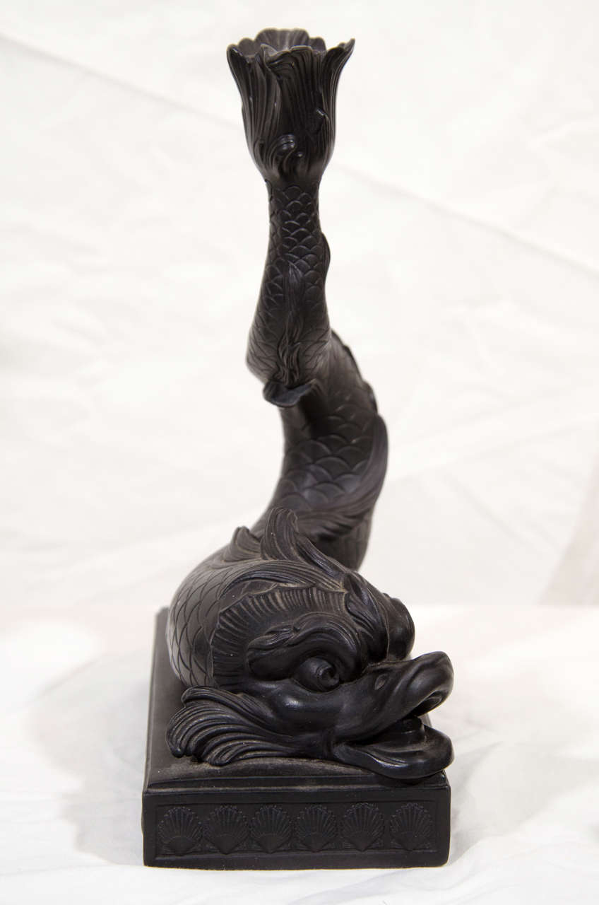 A Pair of Wedgwood Black Basalt Dolphin Candlesticks at 1stDibs ...