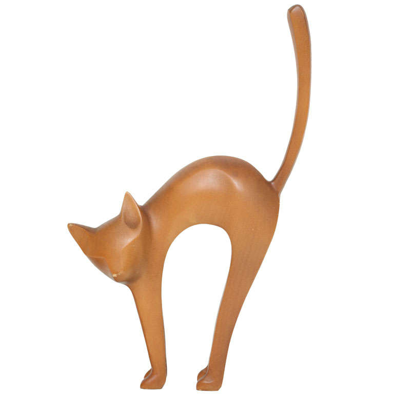 Hagenauer Wooden Cat Sculpture at 1stDibs