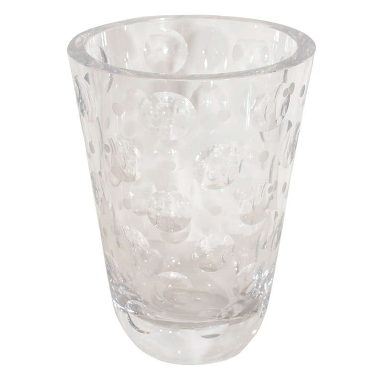 Modernist Reverse Cut and Etched Crystal vase by Orrefors at 1stDibs