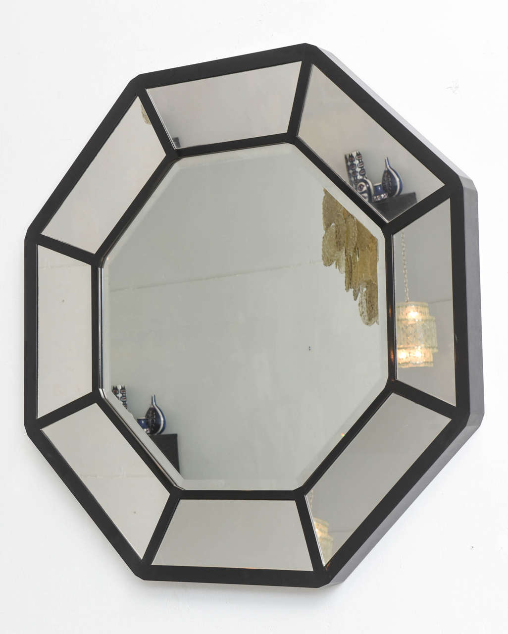 American Modern Black Lacquer Octagonal Mirror, Karl Springer at 1stDibs