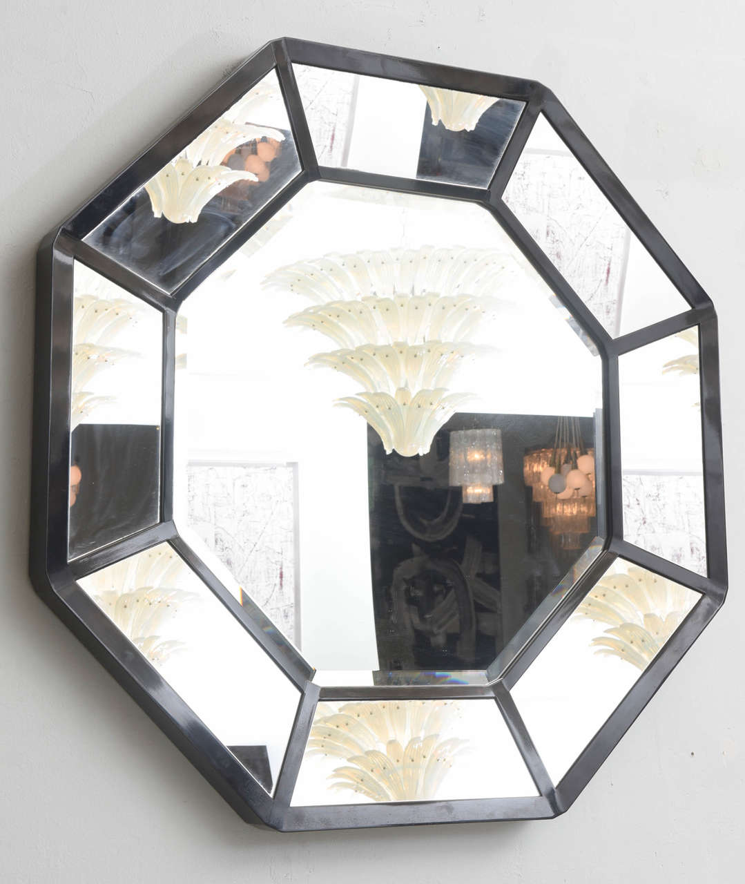 American Modern Black Lacquer Octagonal Mirror, Karl Springer at 1stDibs