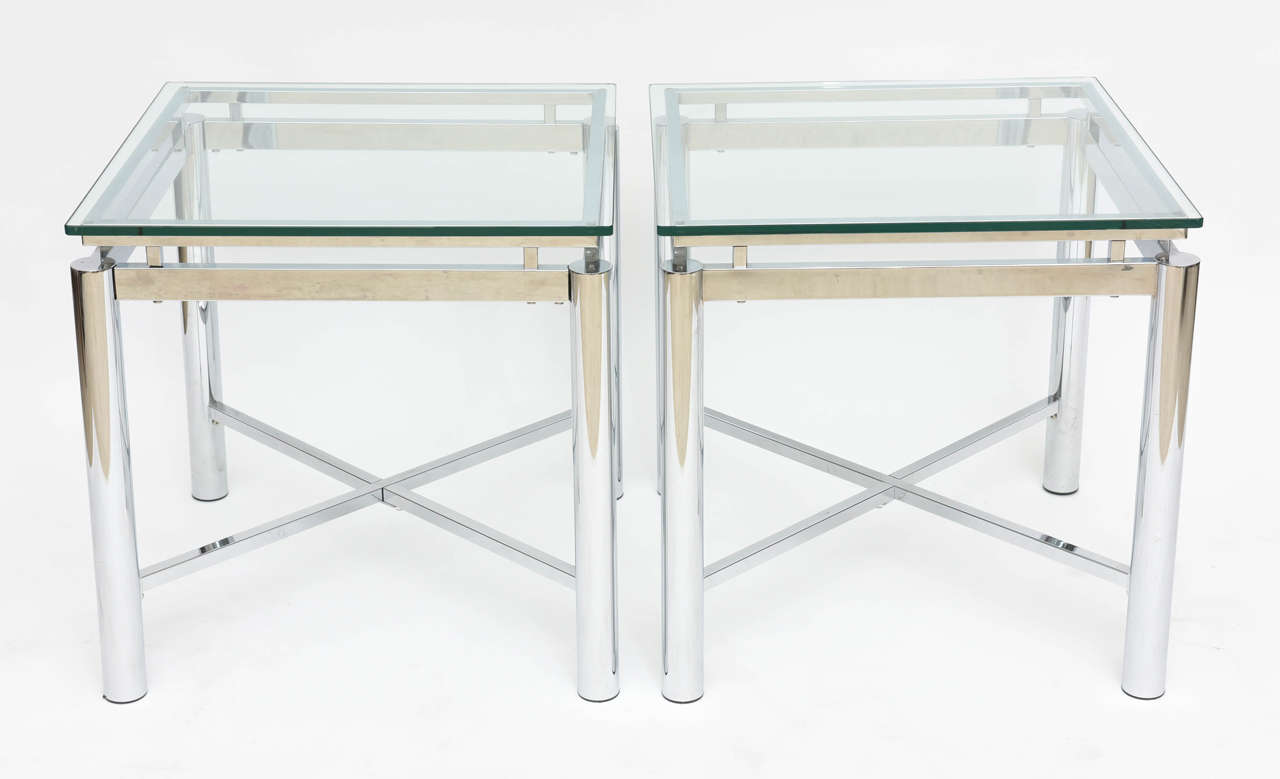 Pair of American Modern Chrome and Glass Tables, DIA at 1stDibs