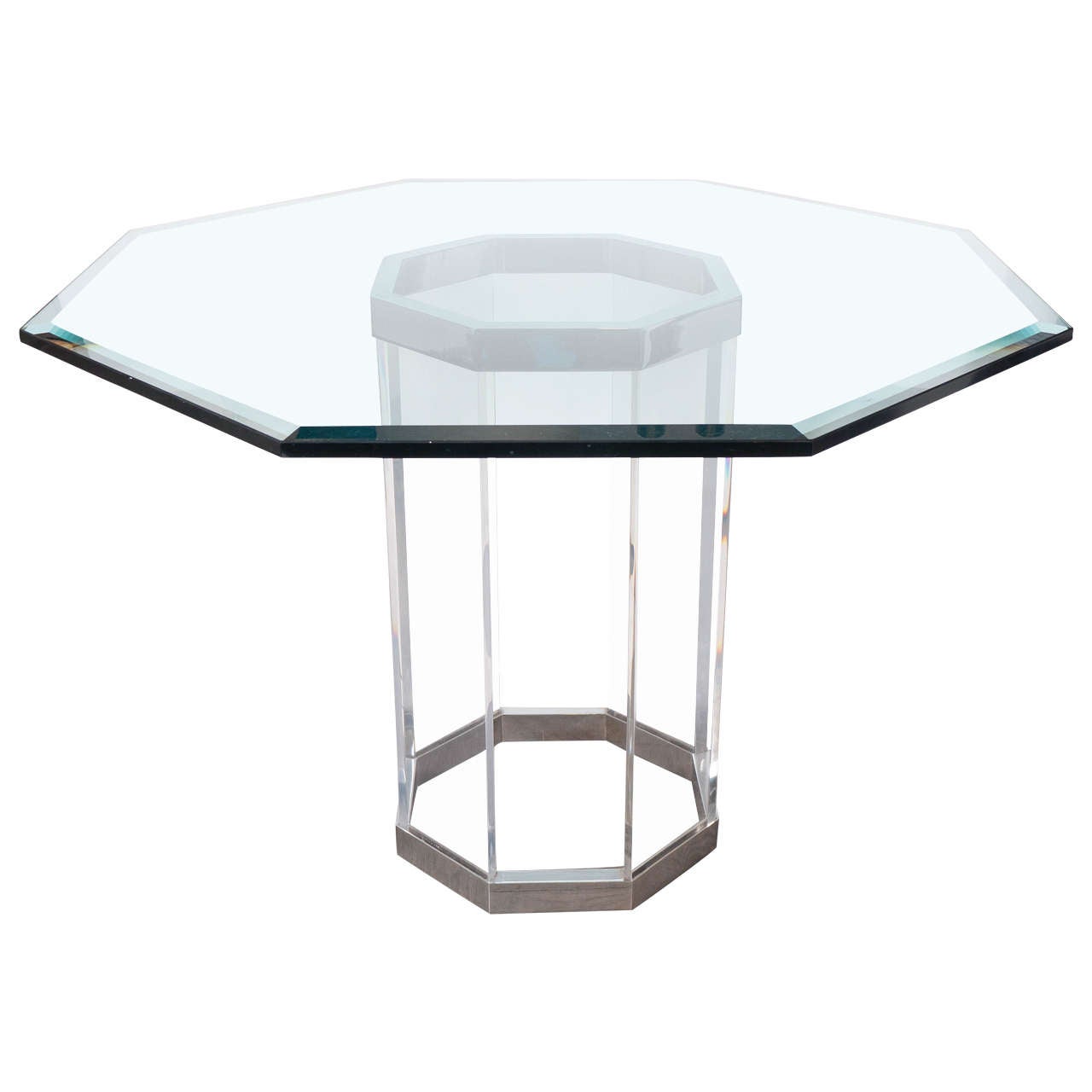 Luxe Mid-Century Modernist Octagonal Dining Table in Chrome, Lucite and ...