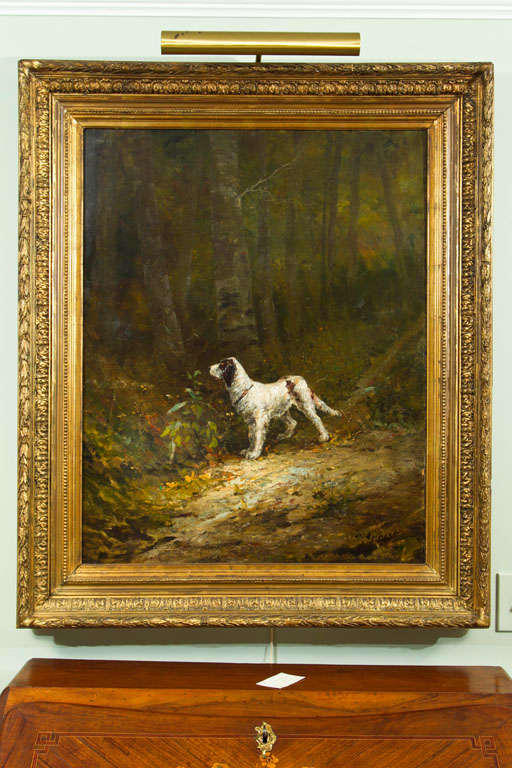 Lovely portrait of a dog, framed oil on canvas For Sale at 1stDibs