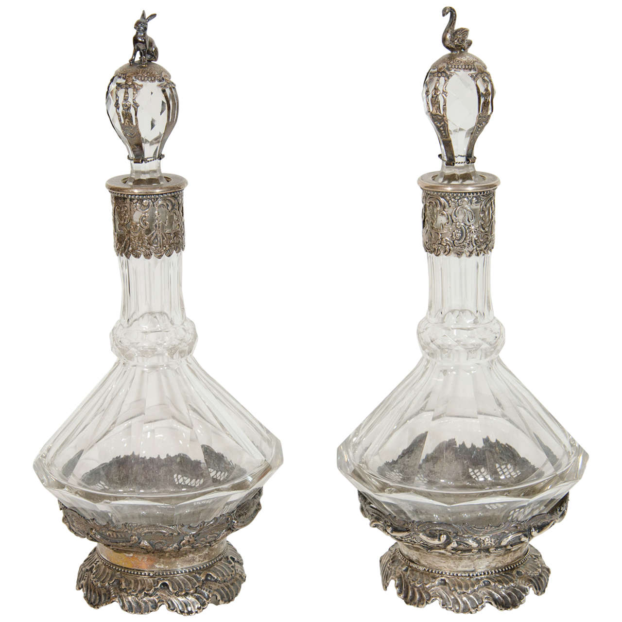 Pair of Fine Vintage Silver Collared Cut Glass Decanters For Sale at ...