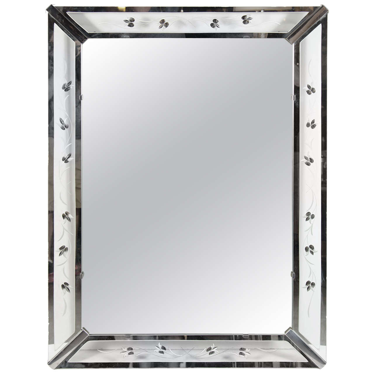 1940s Hollywood Style Shadow Box Mirror with Mirrored Floral Detail at ...
