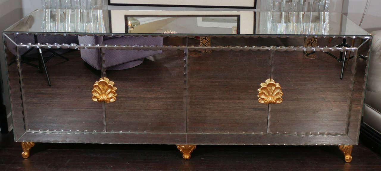 Custom Mirrored Buffet with Pie Crust Edge and Gold Leaf Hardware For ...