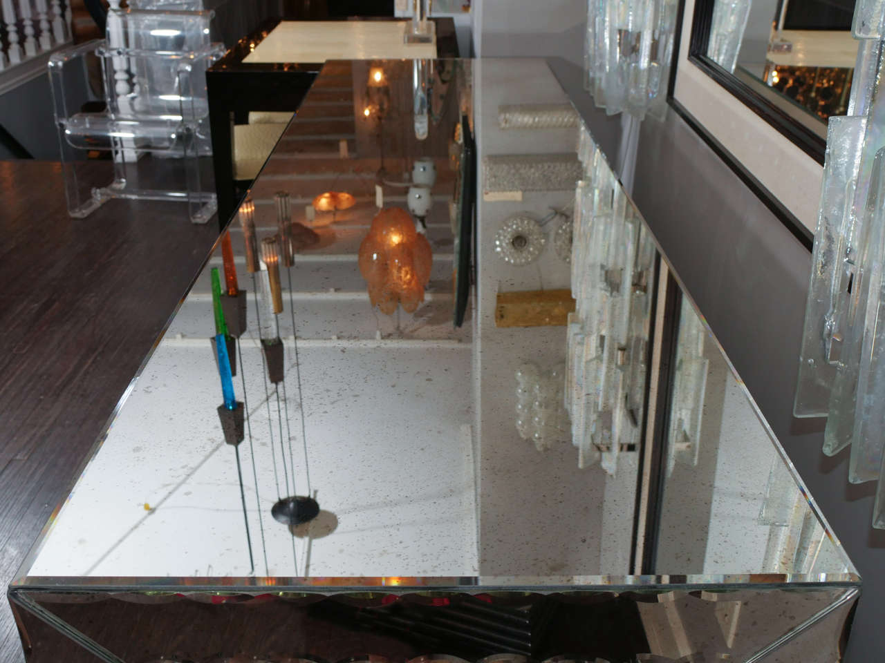 Custom Mirrored Buffet with Pie Crust Edge and Gold Leaf Hardware For ...