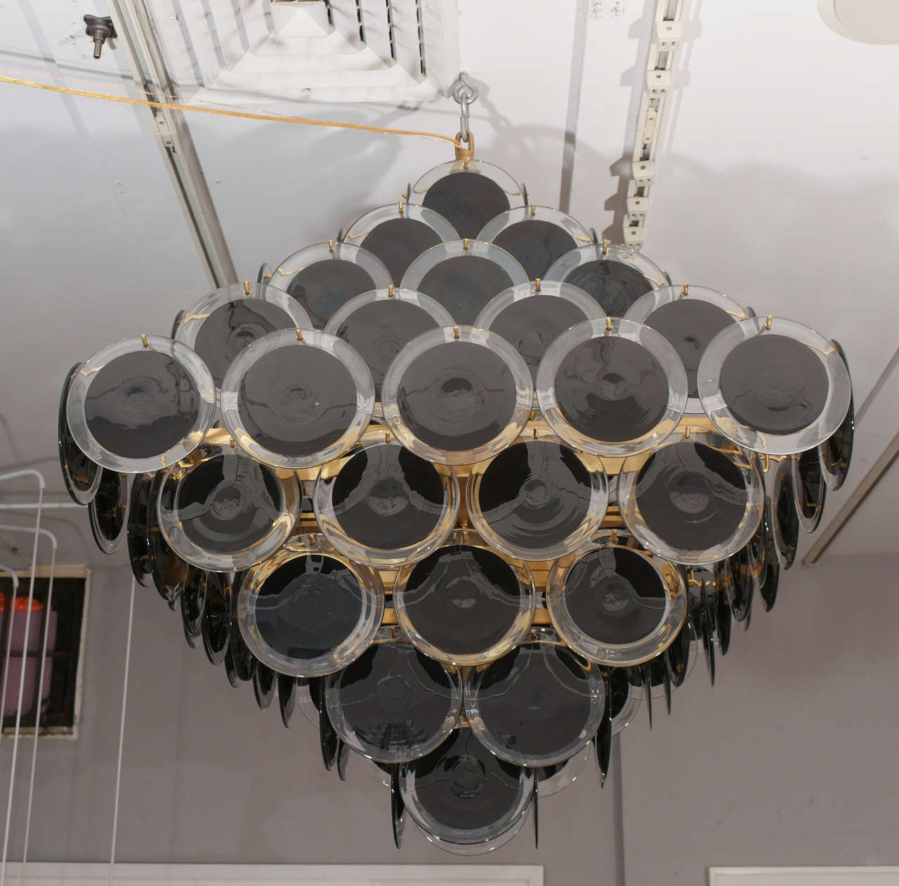 Large Pagoda-Style Black Glass Disc Chandelier For Sale at 1stDibs ...