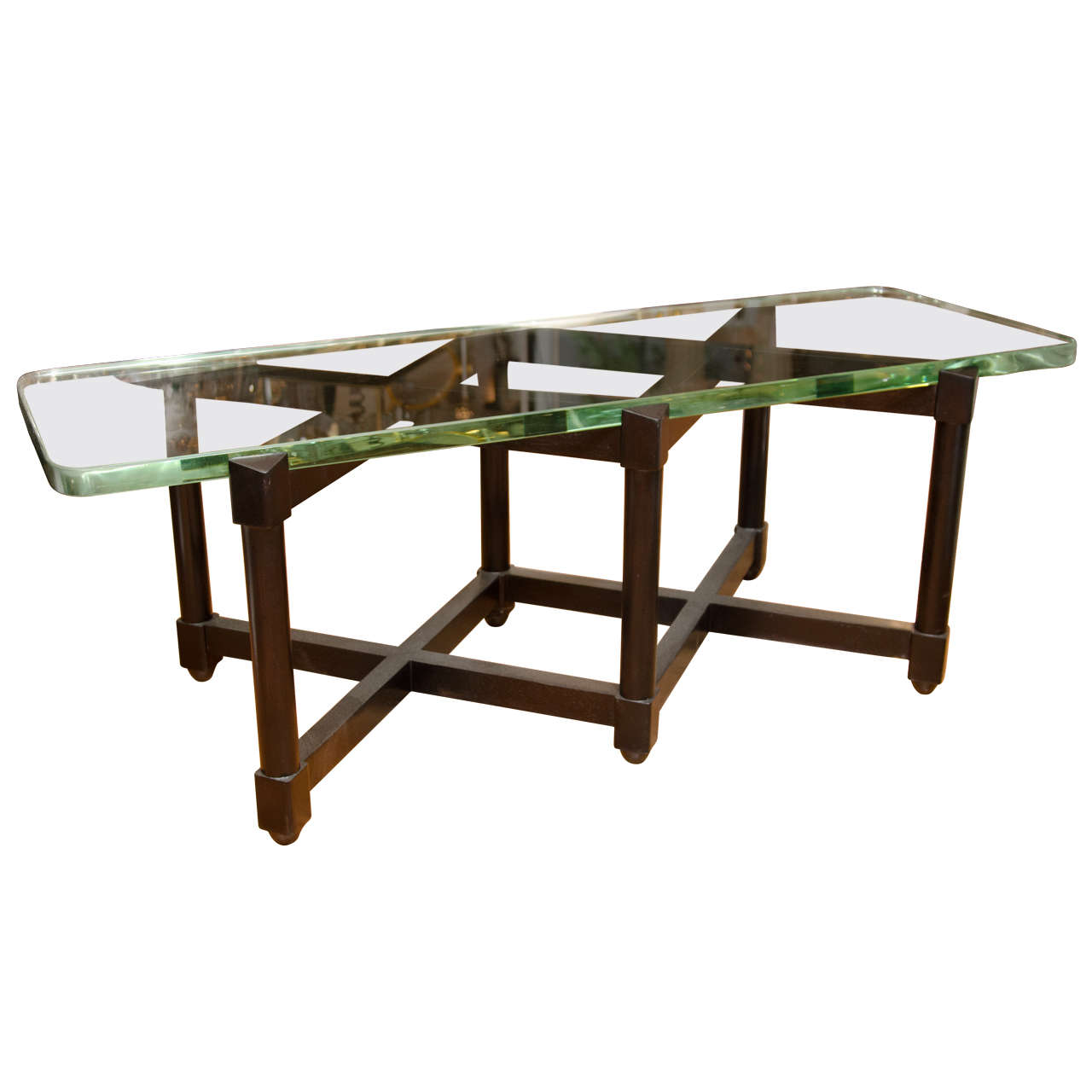 Ebonized Wood Crossed Base Coffee Table by Dunbar at 1stDibs