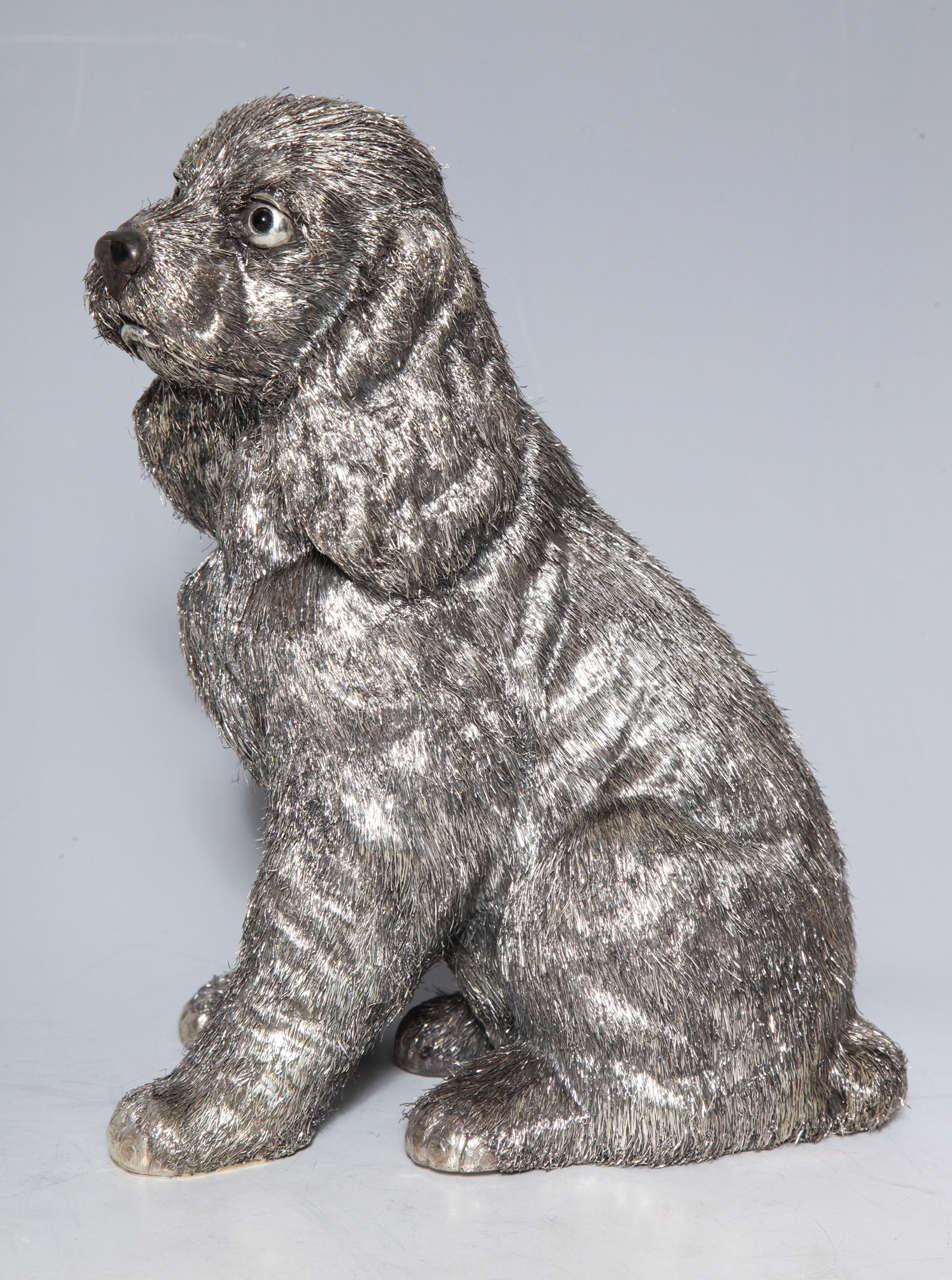 A rare Seated Silver Haired Spaniel Dog Statue by M. Buccellati at ...