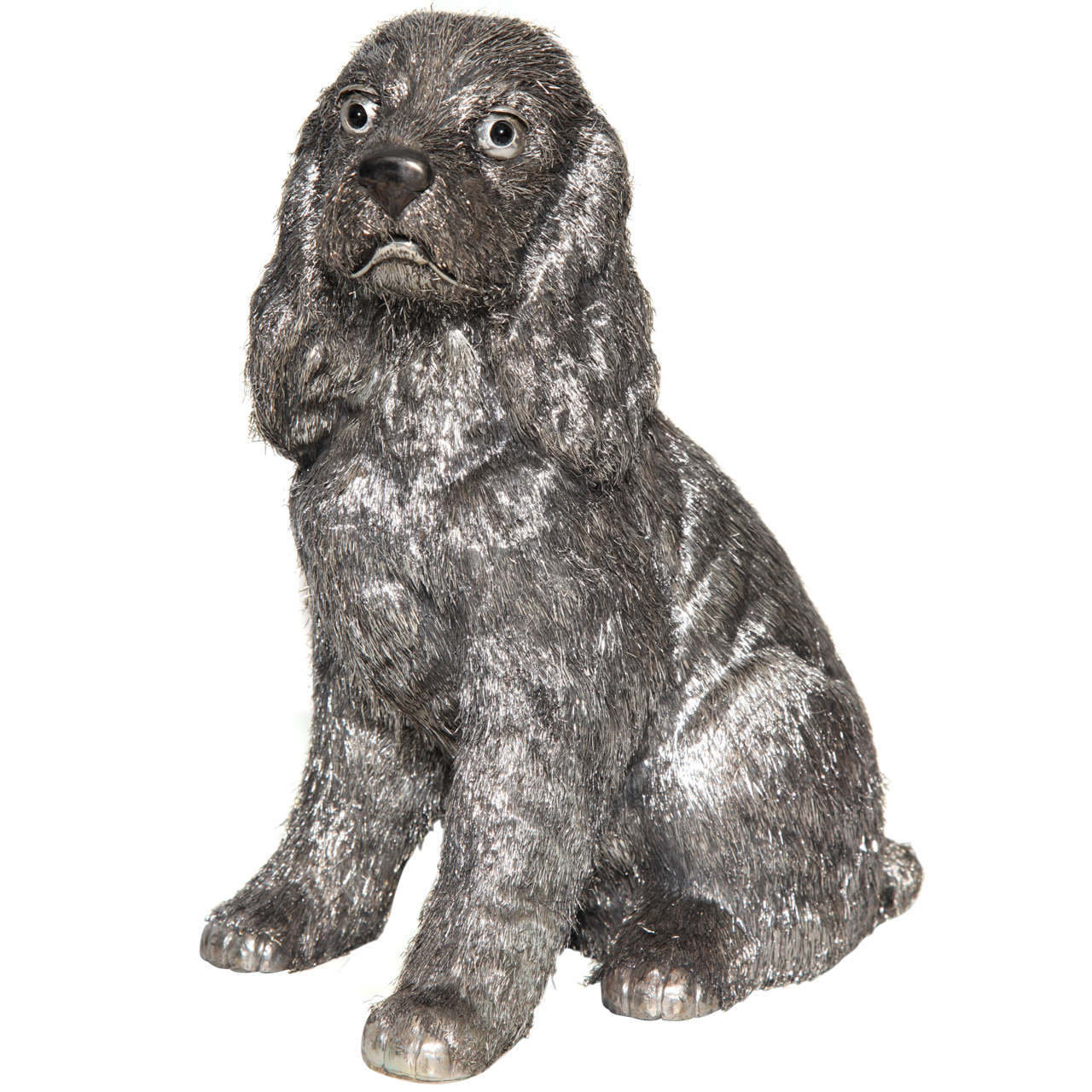 A rare Seated Silver Haired Spaniel Dog Statue by M. Buccellati at ...