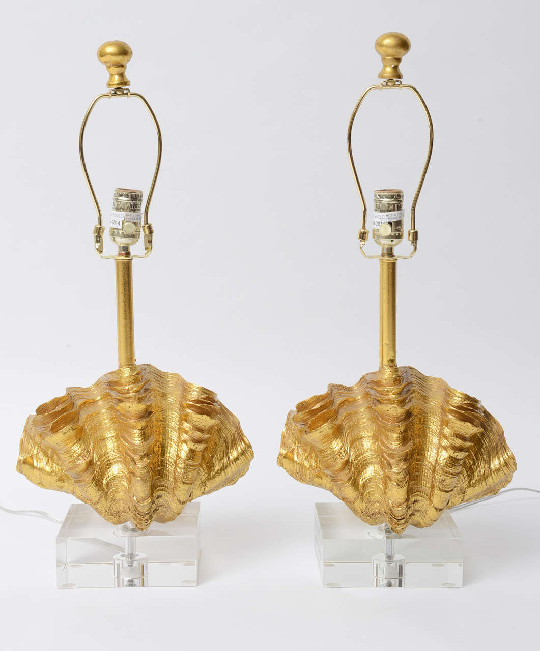 Lucite and Gold Leaf Shell lamps with shades. USA 20th C at 1stDibs ...
