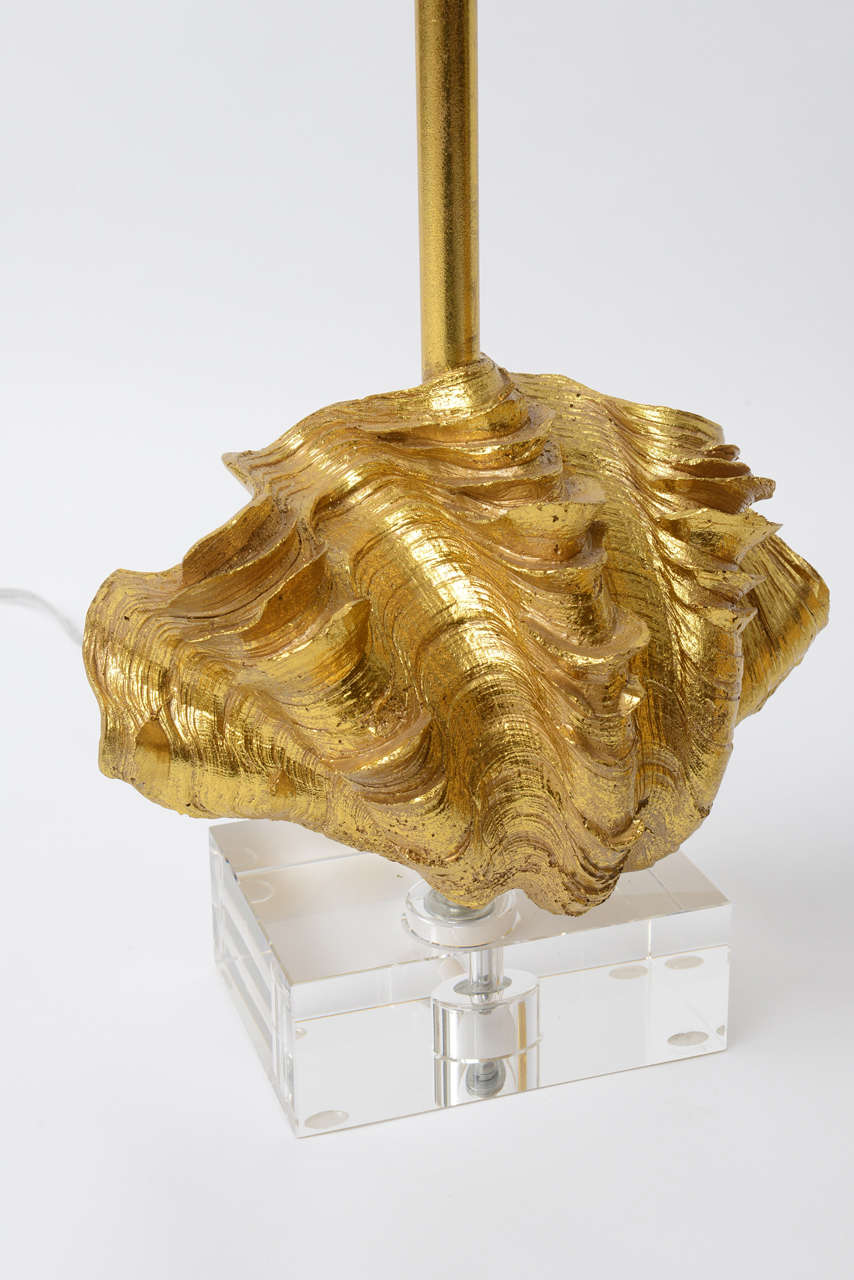Lucite and Gold Leaf Shell lamps with shades. USA 20th C at 1stDibs