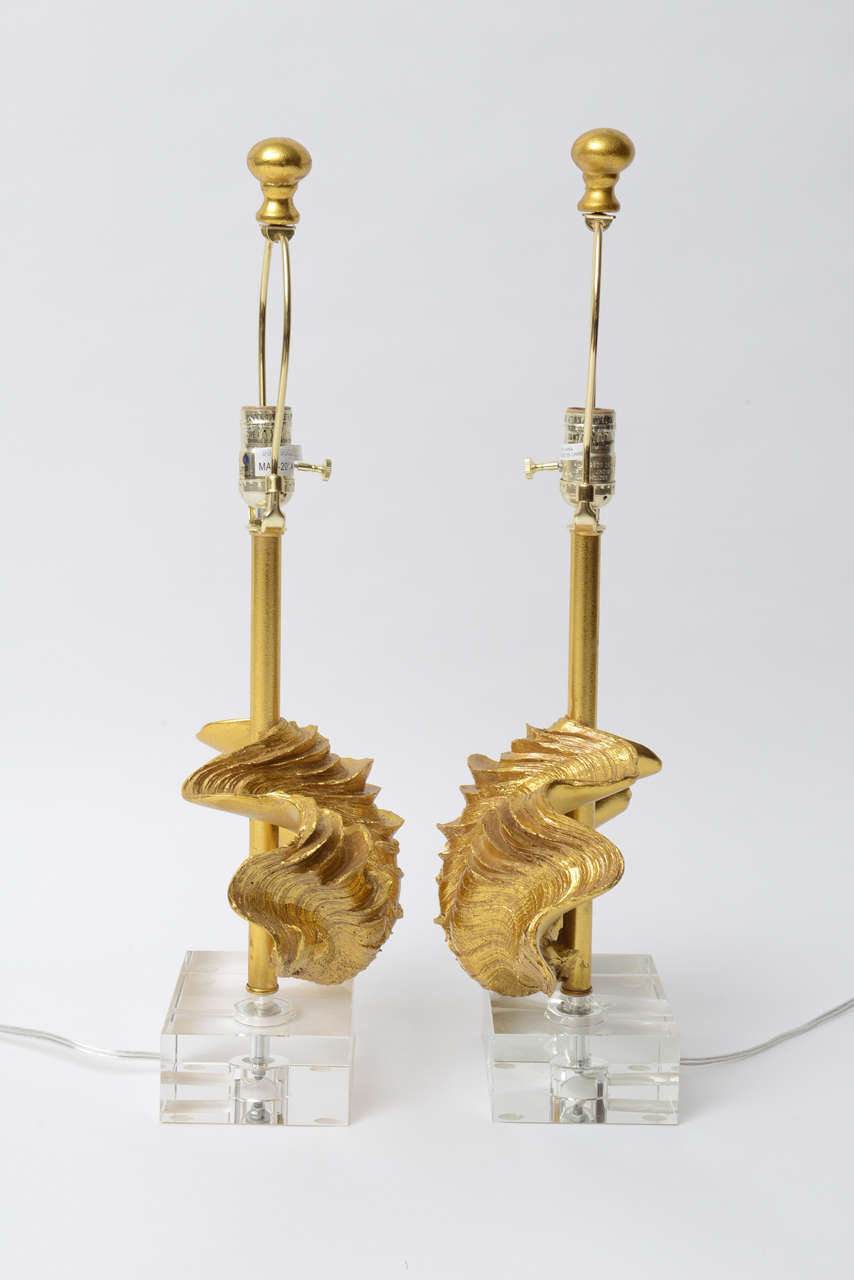 Lucite and Gold Leaf Shell lamps with shades. USA 20th C at 1stDibs ...