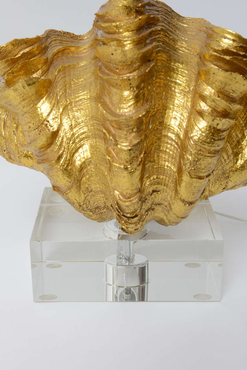 Lucite and Gold Leaf Shell lamps with shades. USA 20th C at 1stDibs ...